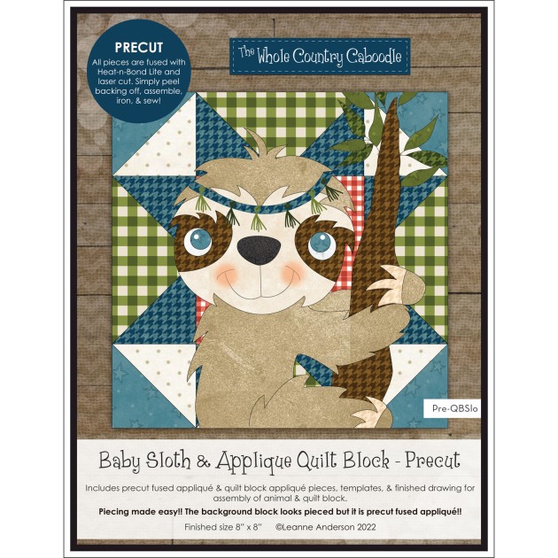 Baby Sloth & Appliqu Quilt Block Precut Fused Appliqu Pack | EE Schenck ...