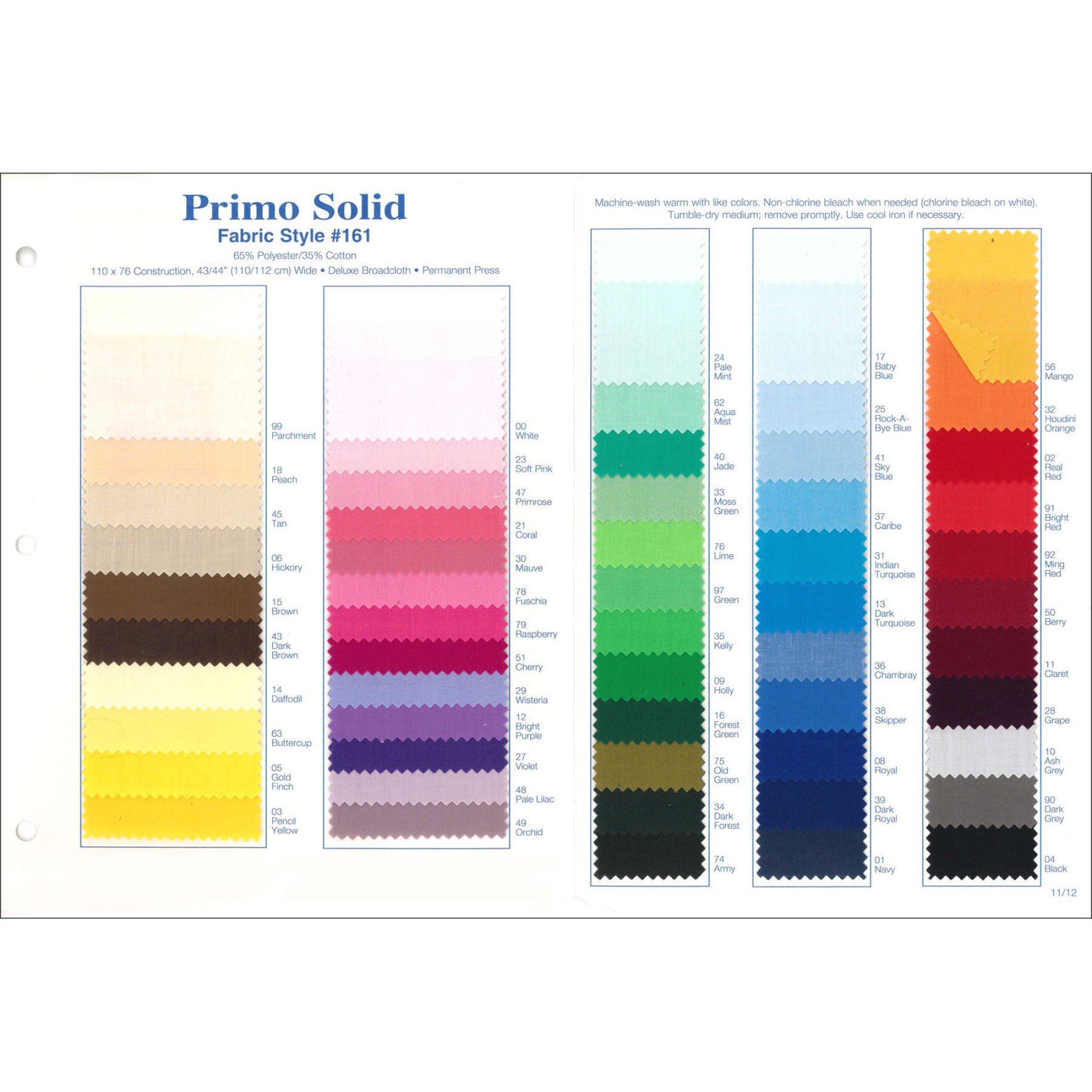Primo Solids Color Card | EE Schenck Company